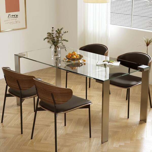 THE RIGHT PATH Tempered glass 66.9 inches, 4 Legs Dining Table Seats 6 ...