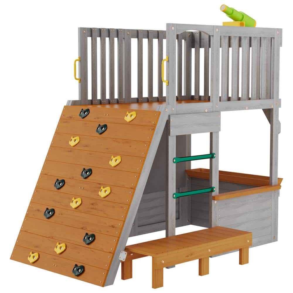 COWLOWN Kids Playhouse Outdoor, Wooden Play House Play set with Lookout ...