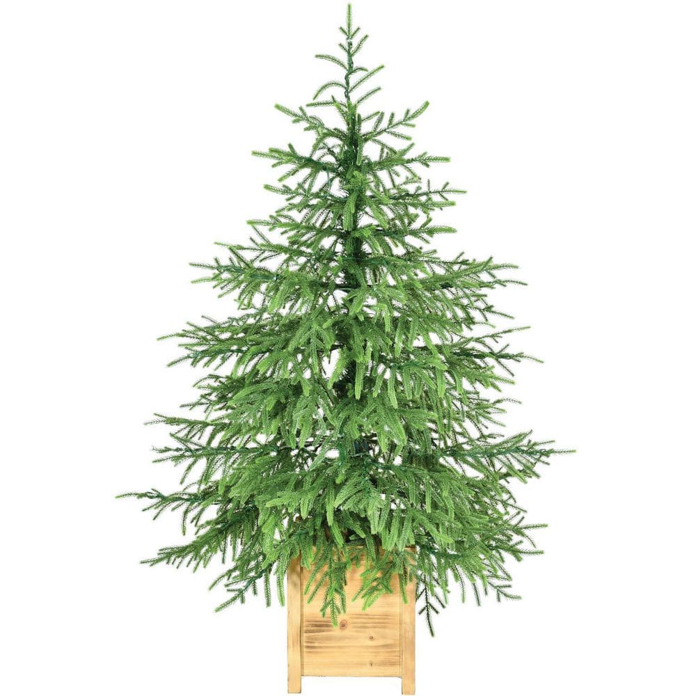 Fraser Hill Farm 4 ft. Green Prelit Potted Porch Pine Artificial ...