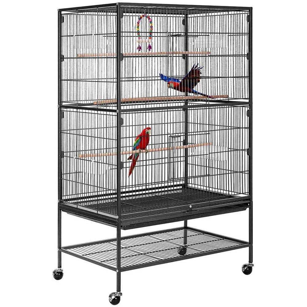 VIVOHOME 53 in. Wrought Iron Large Bird Cage with Rolling Stand ...