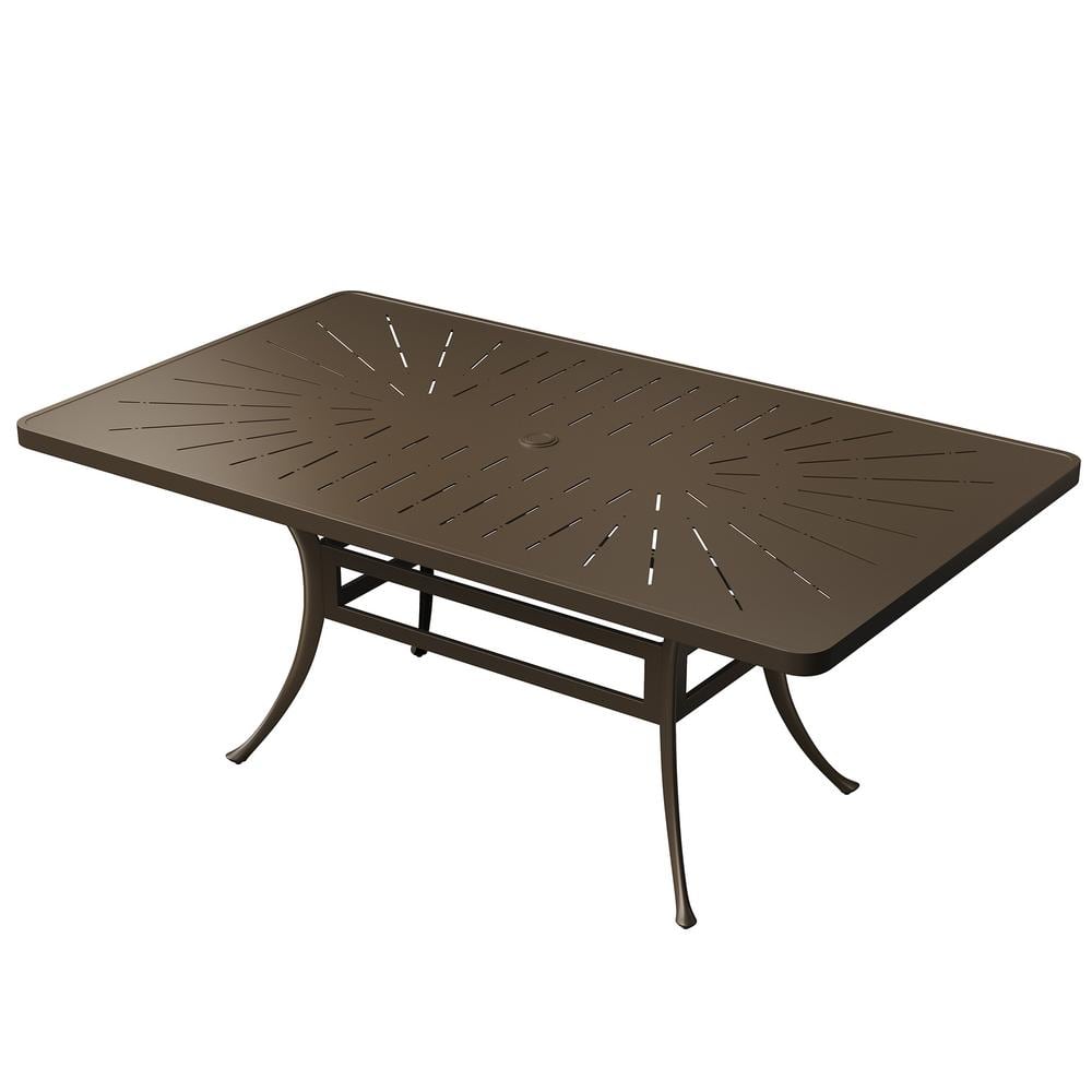 Clihome 72 Inch Cast Aluminum Rectangular Dining Table with Umbrella Hole CL-LD4272CXDT - The ...