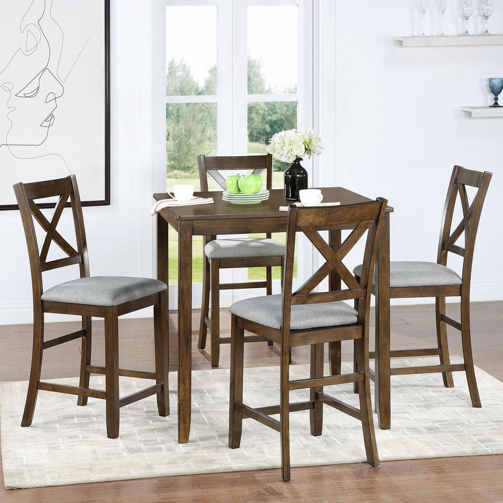 Noble House Cavello Country 5 Piece Walnut Finish Square MDF Wood ...