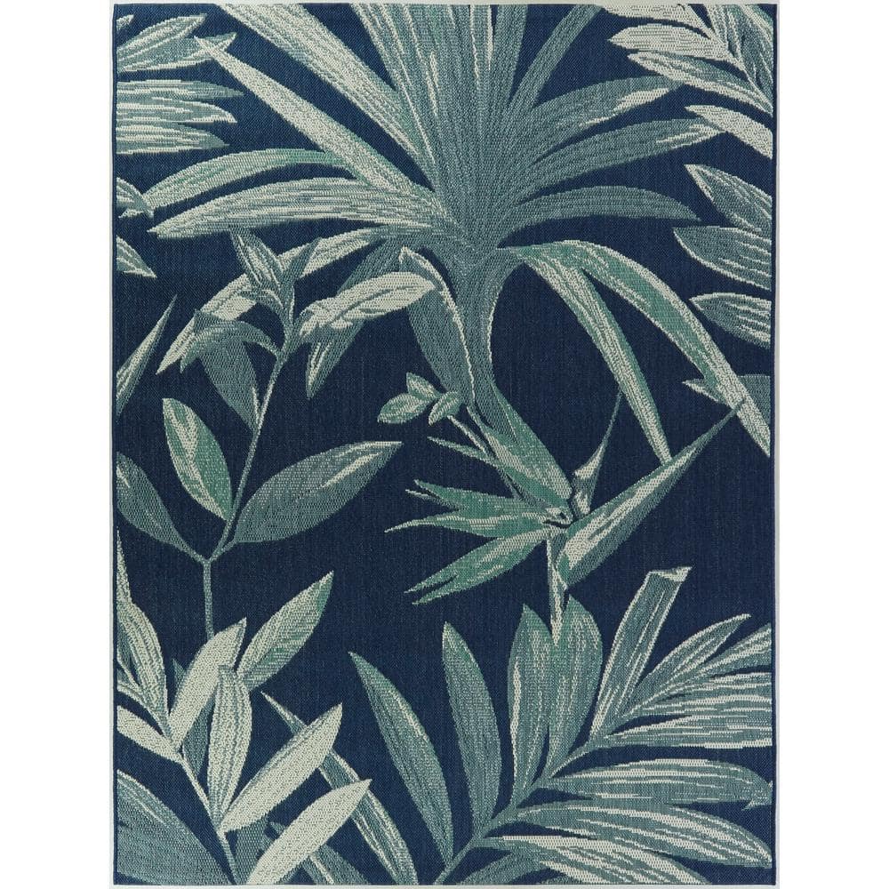 Hampton Bay Palm Dark Blue 8 ft. x 10 ft. Indoor/Outdoor Patio Area Rug ...