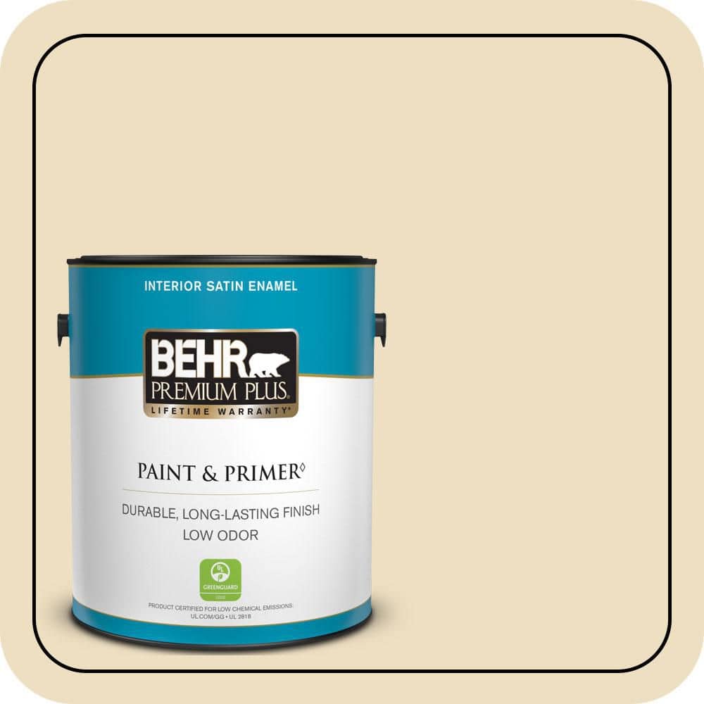 BEHR PREMIUM PLUS 1 gal. #ECC-23-1 Golden Haystack Satin Enamel Low ...