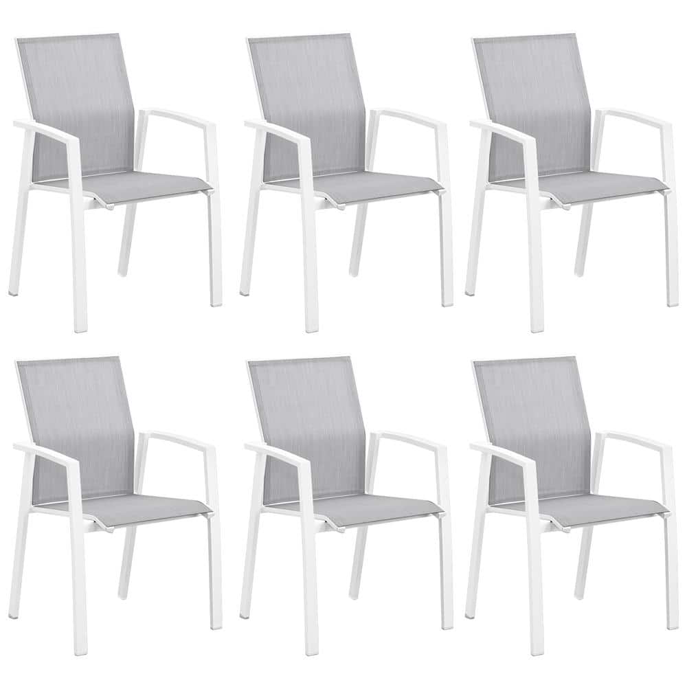 Anvil White Aluminum Stackable Outdoor Dining Chair Texilene Mesh ...