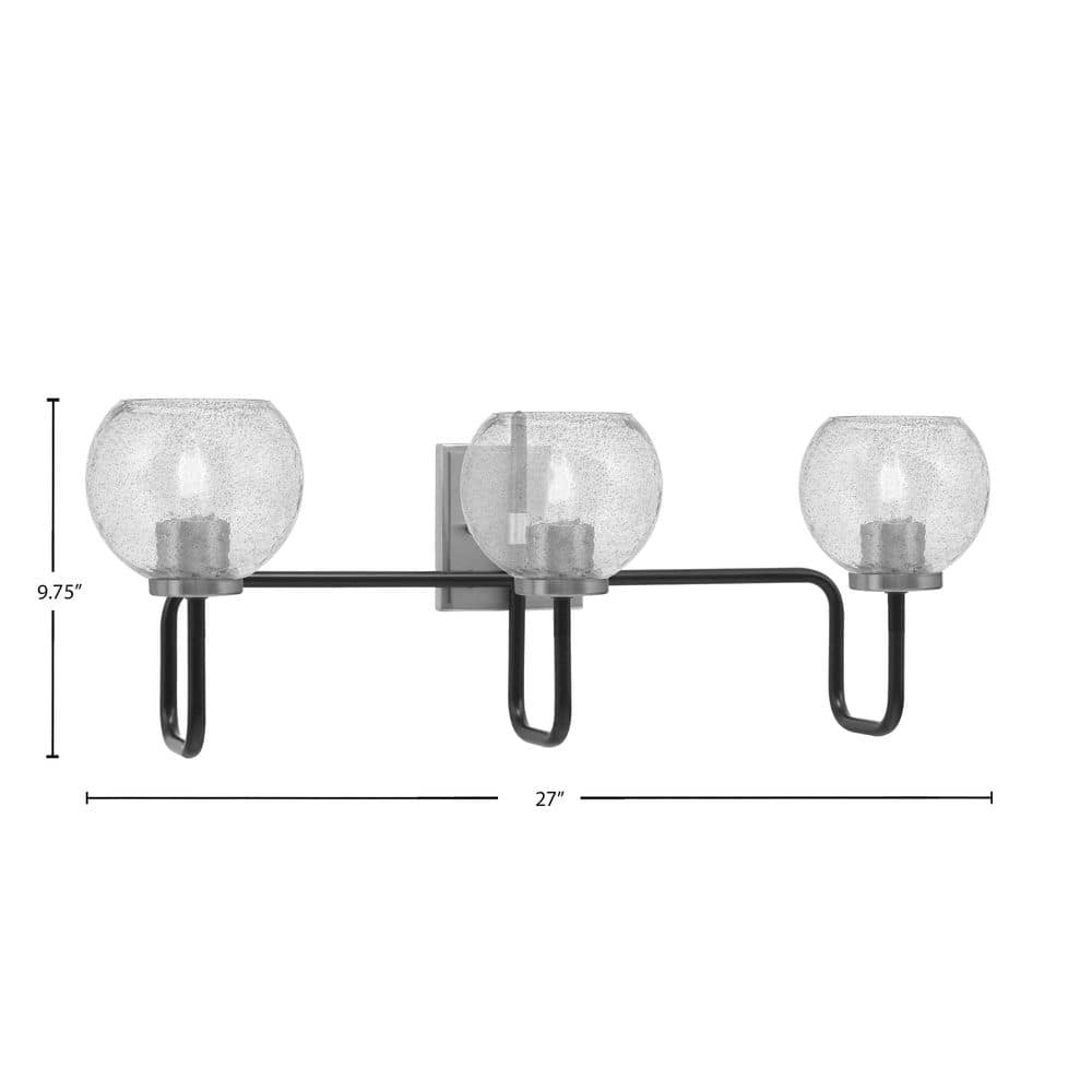 Elonia 27 in. 3-Light Matte Black and Graphite Vanity Light with 5.75 ...