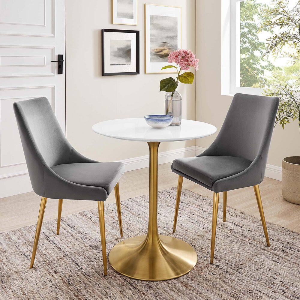 MODWAY Lippa Modern Gold White Wood 28 in. Pedestal Dining Table with ...