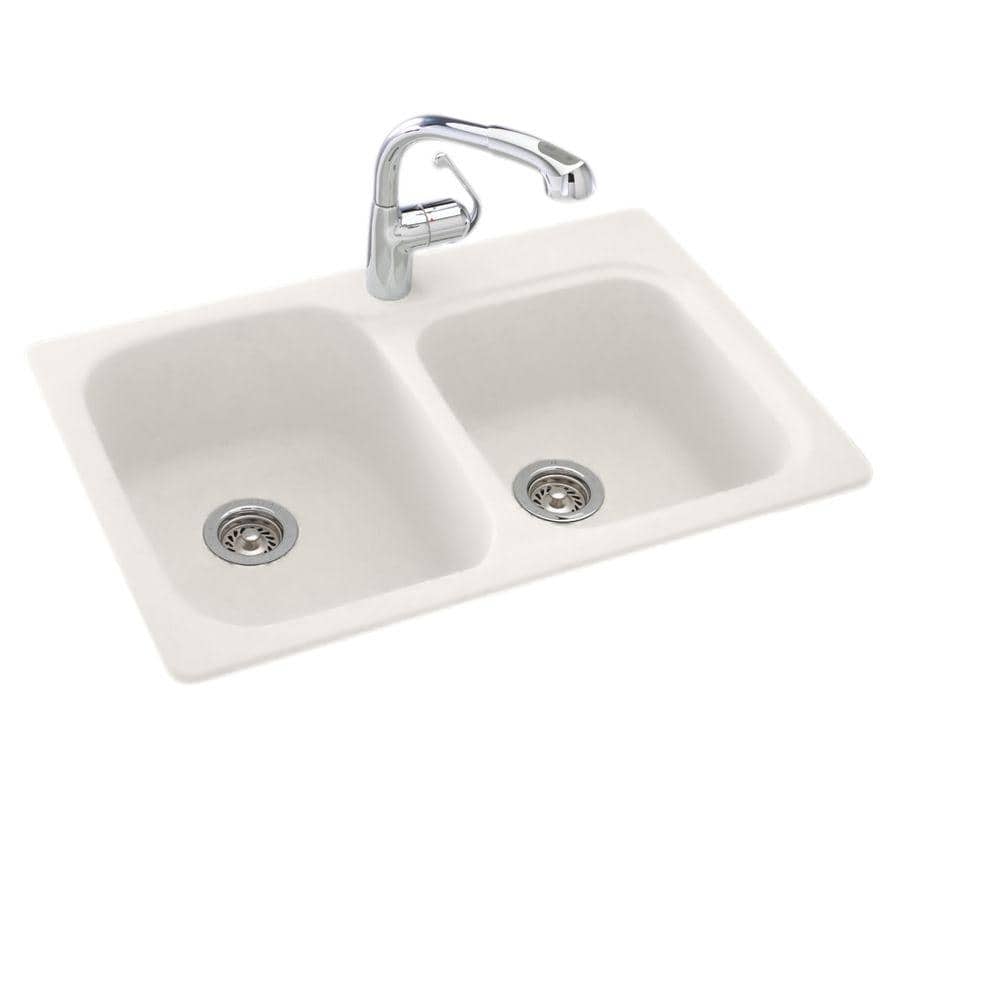 Swan Drop-In/Undermount Solid Surface 33 in. 1-Hole 55/45 Double Bowl ...