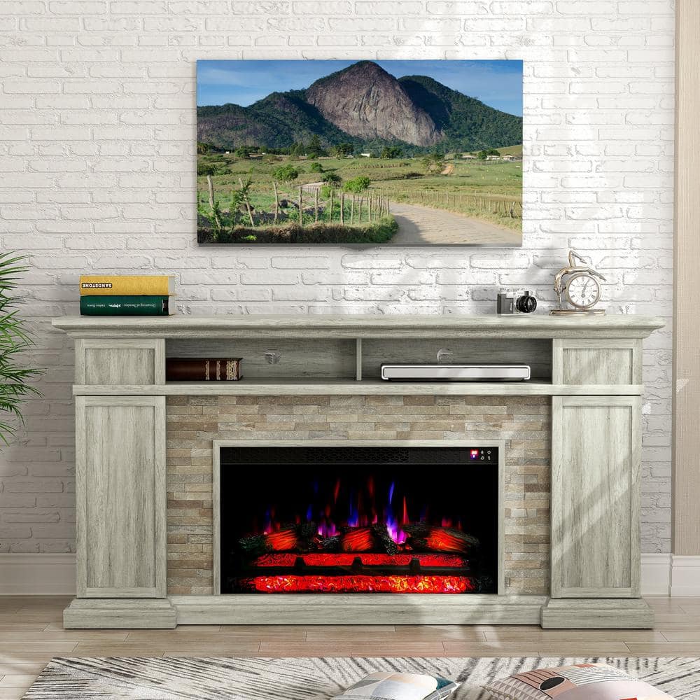 FESTIVO 70 in. Freestanding Electric Fireplace in Light Gray FFP24177 ...