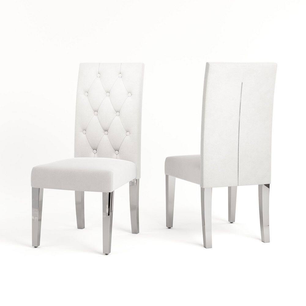 Clihome Beige Chenille Upholstered Dining Chair Set of 2 with S-Shaped ...