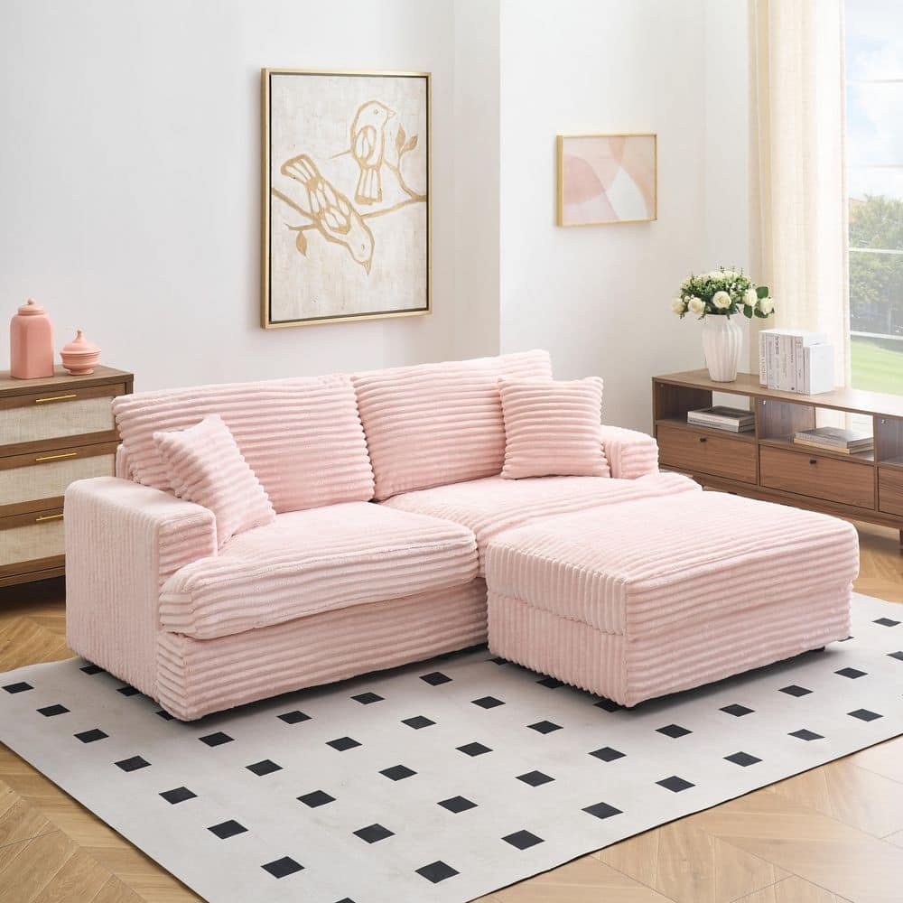 Noble House Deborah 88.58 in. Corduroy Upholstered Sectional Sofa in ...