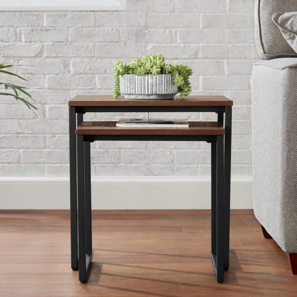 StyleWell Donnelly Black Nesting Tables with Haze Wood Finish Top (Set ...
