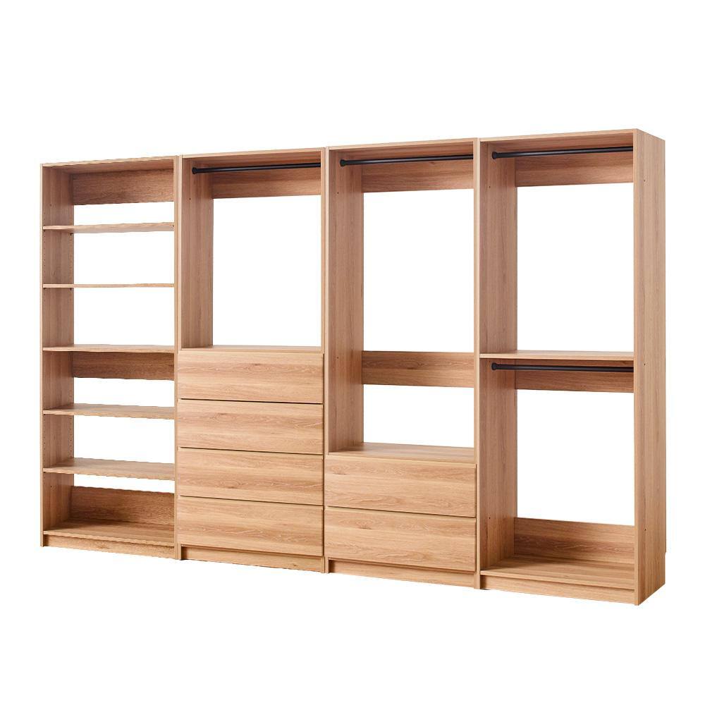 Klair Living Prosper 128 in. W Oak Tower System Freestanding-Shelf Walk ...