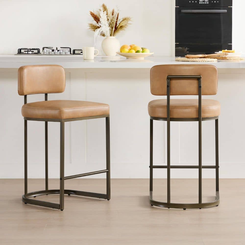 Spruce & Spring Esme Saddle Brown Fabric Counter Height Bar Stool with ...