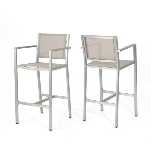 Gray Mesh Rust-Proof Aluminum Frame Arms Outdoor Bar Stool (2-Pack) ZN ...