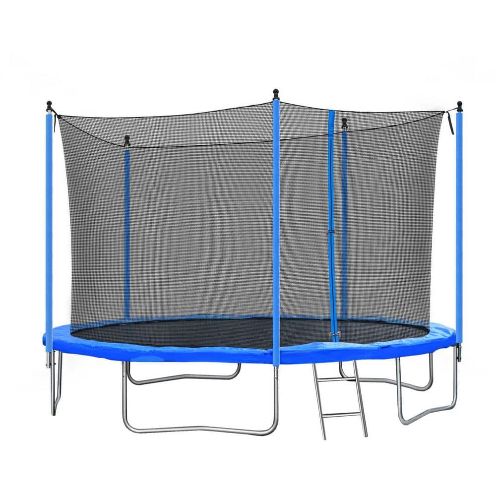 Miscool Anky 12 ft. Blue Iron+Plastic Trampolines with Basketball Hoop ...