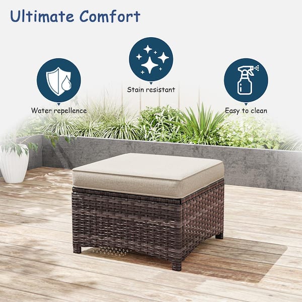 JOYSIDE Wicker Outdoor Patio Ottoman with Beige Cushions Set of 2 M74 BGE THD The Home Depot