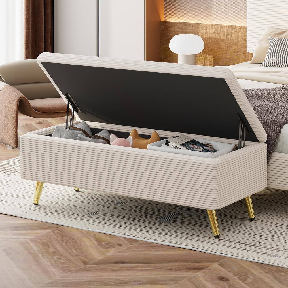 Harper & Bright Designs Beige Modern Corduroy 38.4 in. Upholstered ...