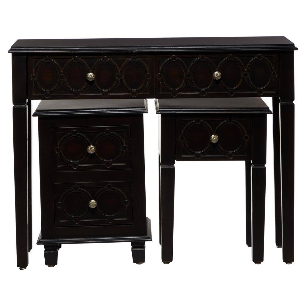 Litton Lane 42 in. Black Rectangle Wood Traditional Console Table 3 ...