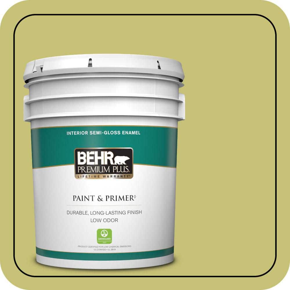 BEHR PREMIUM PLUS 5 gal. #PPU9-07 Fresh Sprout Semi-Gloss Enamel Low ...