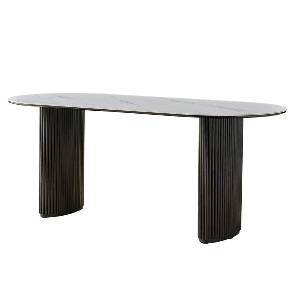 Lesly Modern Kitchen Oval White Composite Stone Table Top 62.99 in ...