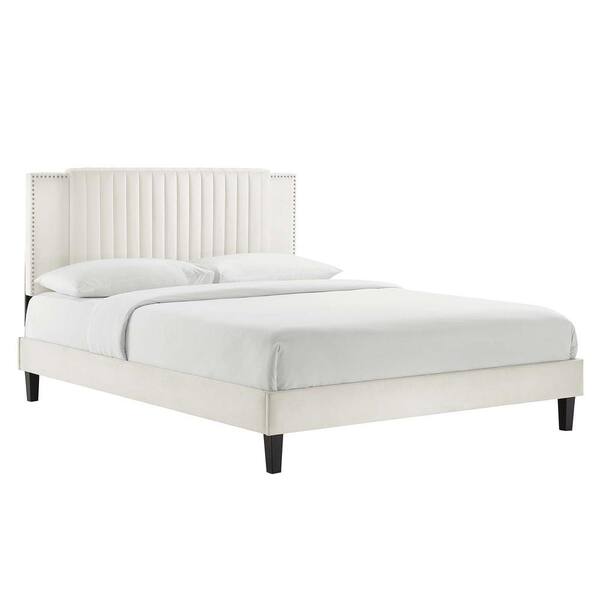 MODWAY Zahra White Channel Tufted Performance Velvet Frame Queen ...