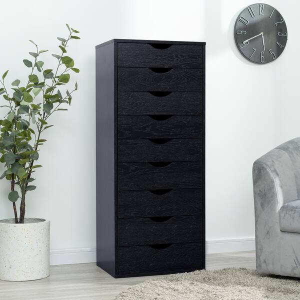 HOMESTOCK Distressed Black, 9-Drawer with Shelf, Office File Storage ...