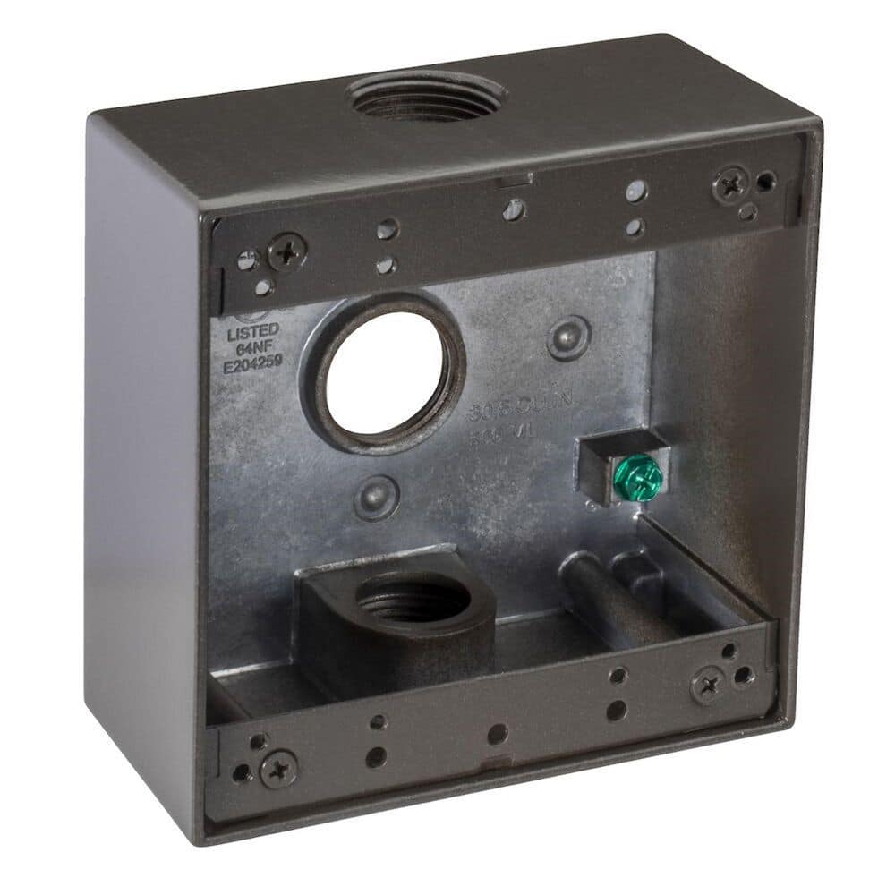 Southwire 3/4 in. Weatherproof 3-Hole Double Gang Bronze Electrical Box ...
