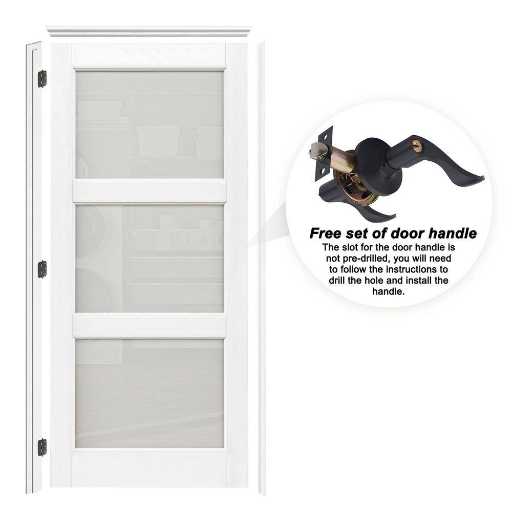ARK DESIGN 36 in. x 80 in. Left 3-Lite Frosted Glass White Wood ...