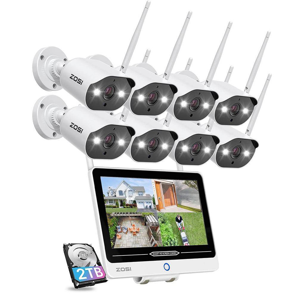 ZOSI 8-Channel 3MP 2TB NVR Security Camera System with 8 WiFi Spotlight Cameras and 12.5 LC.D ...