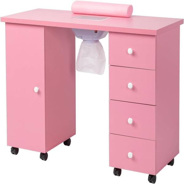 Karl home 42.5 in. Rectangular Pink MDF 4-Drawer Manicure Table Nail ...