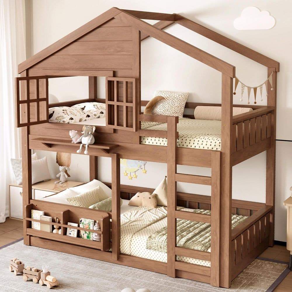 Noble House Trefor Brown Twin Over Twin Wood House Design Bunk Bed with ...