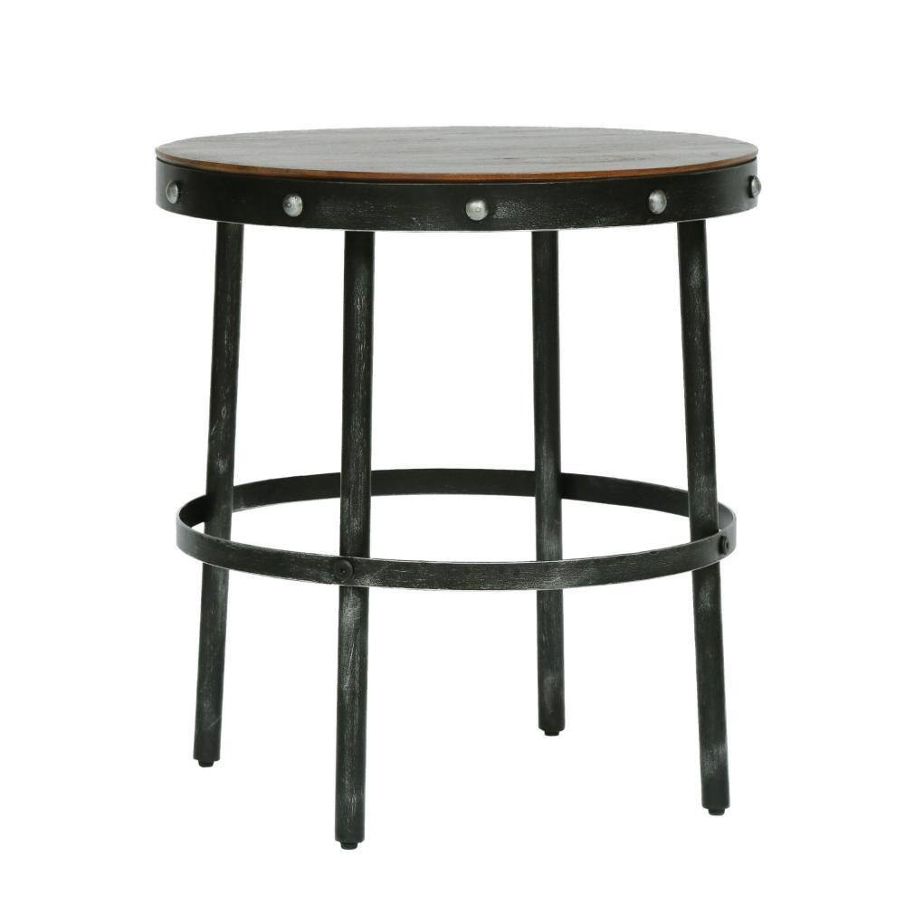 Benjara 20 in. Brown and Bronze Round Wooden Top End Table BM323596 ...