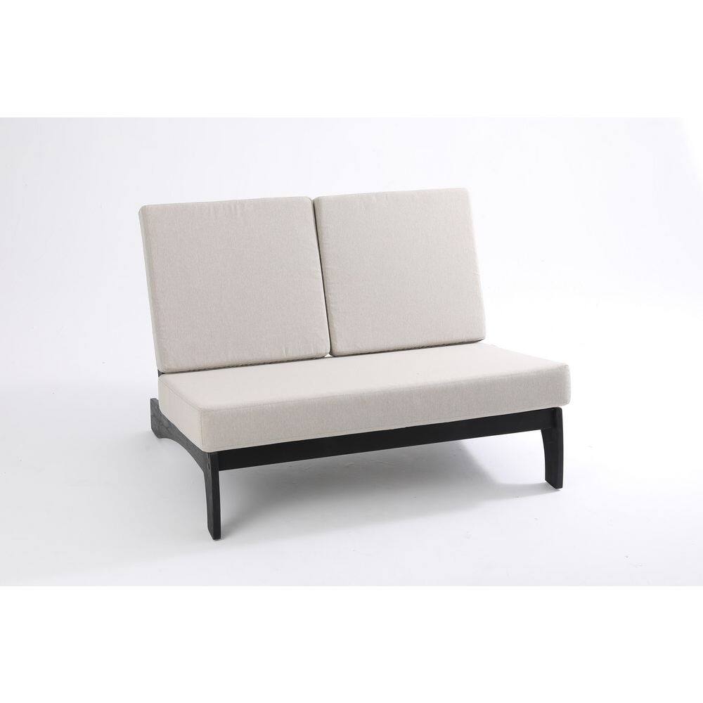 Uixe Black Solid Wood Frame Outdoor Loveseat with Removable Light Camel ...