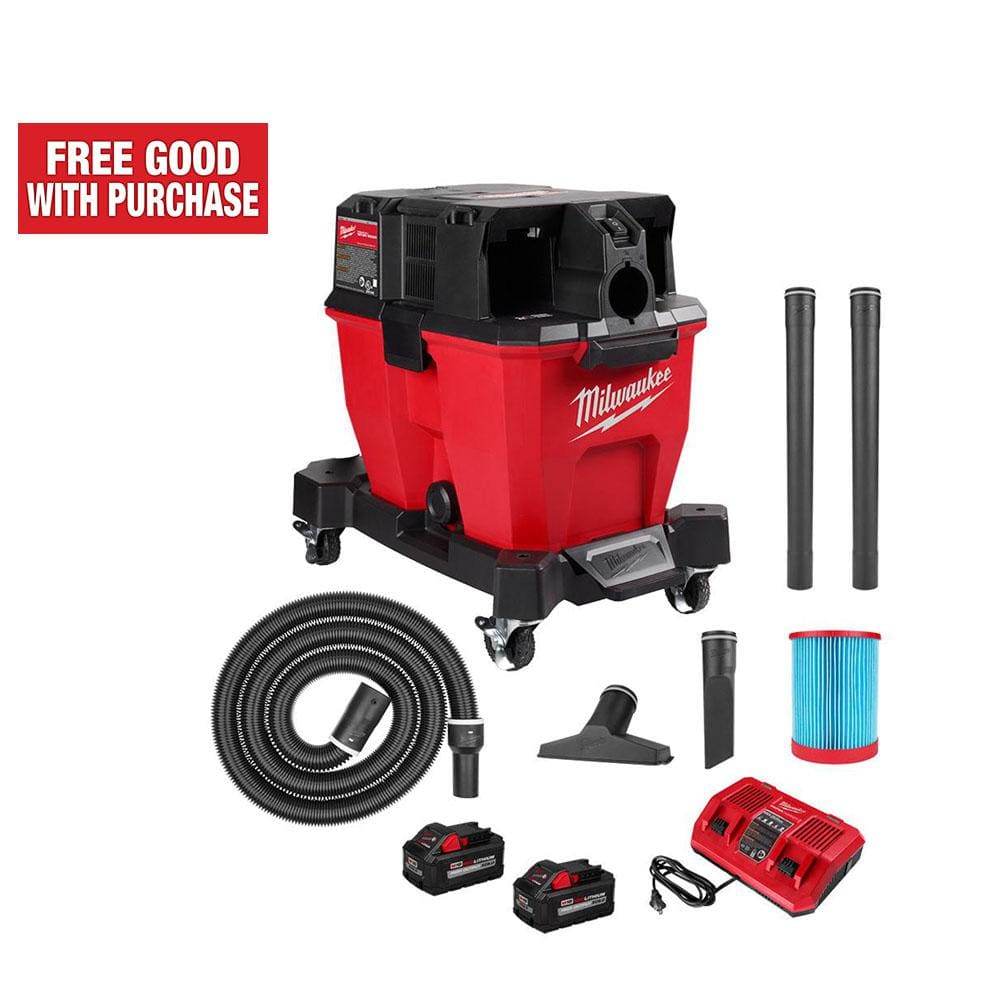 Milwaukee M18 FUEL 9 Gal. Cordless DUAL-BATTERY Wet/Dry Shop Vacuum Kit ...