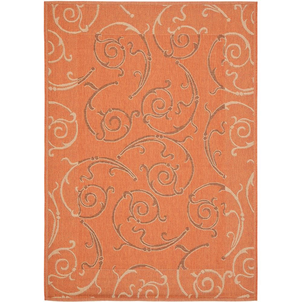 SAFAVIEH Courtyard Terracotta/Cream 5 ft. x 8 ft. Border Indoor/Outdoor ...