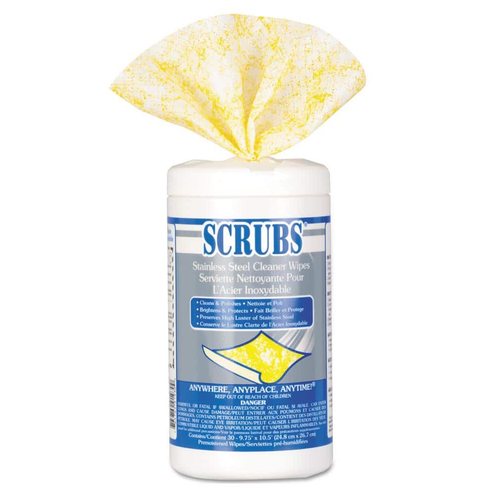 SCRUBS Wet Wipes Stainless Steel Cleaner Towels (30 Wipes per Canister ...