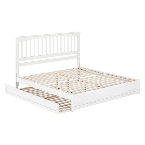 AFI Everett White Solid Wood Frame King Platform Bed with Panel Footboard and Twin XL Trundle ...