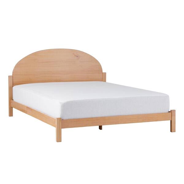 Welwick Designs Modern Beige Solid Wood Frame Queen Platform Bed with Elegant Curved Headboard HD10027 The Home Depot