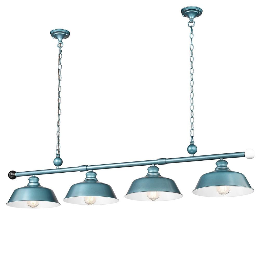 JAZAVA Industrial 4-Light Blue-Green Rustic Linear Chandelier for ...