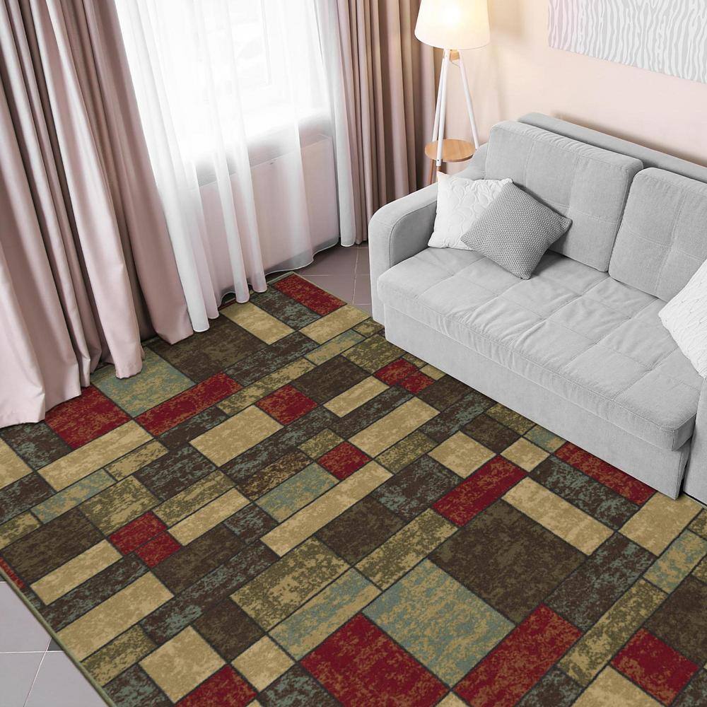 Ottomanson Basics Collection Non-Slip Rubberback Boxes Design 5x7 ...