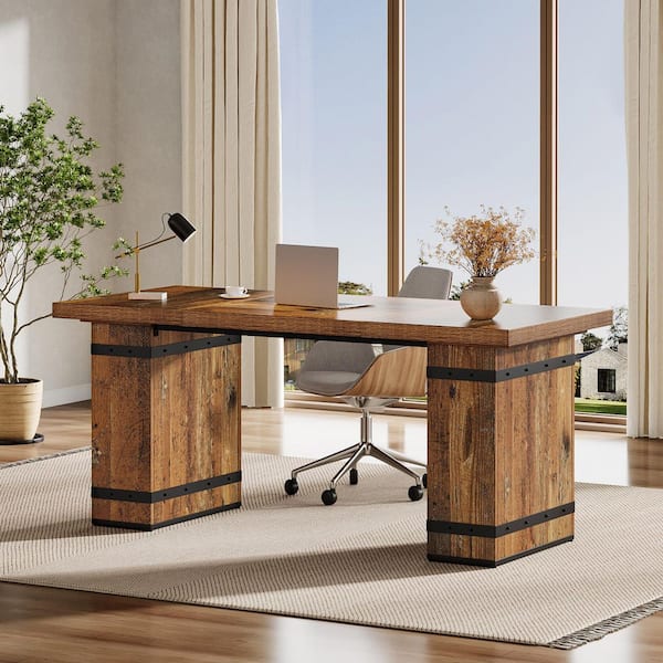 BYBLIGHT Moronia 63 in. Rectangle Mix-Brown Wood Executive Desk with ...