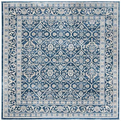 SAFAVIEH Brentwood Ivory/Navy 2 ft. x 8 ft. Distressed Border Medallion ...