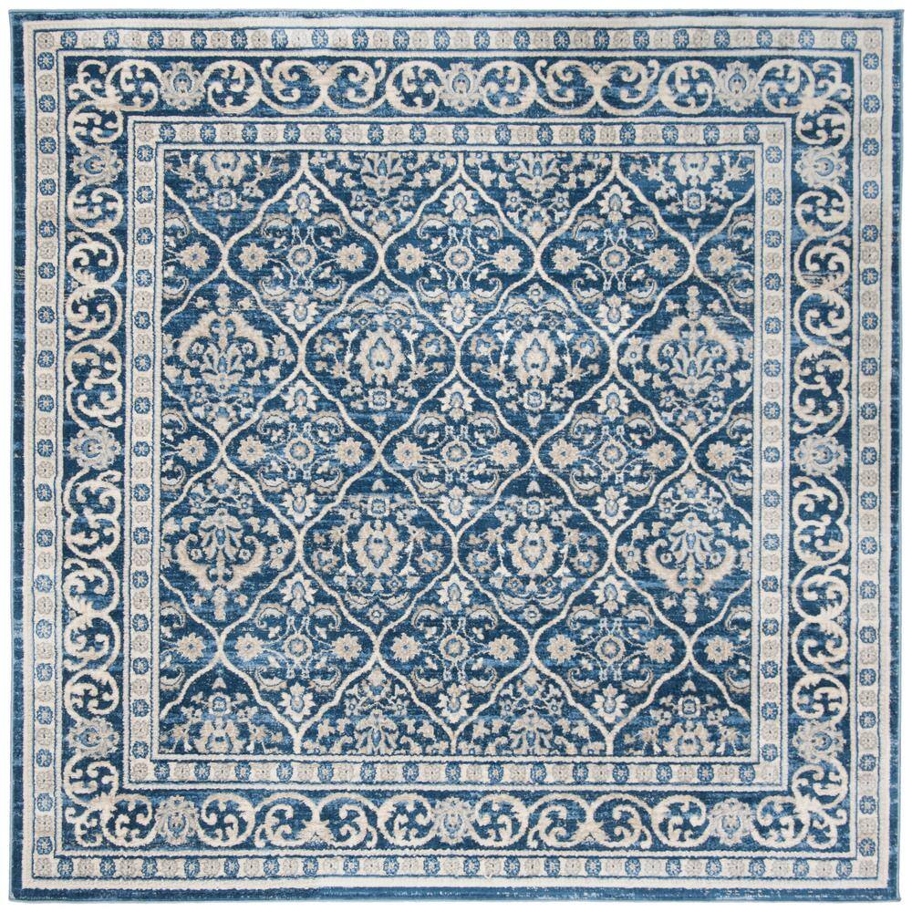 SAFAVIEH Brentwood Navy/Light Gray 5 ft. x 5 ft. Square Floral Border ...