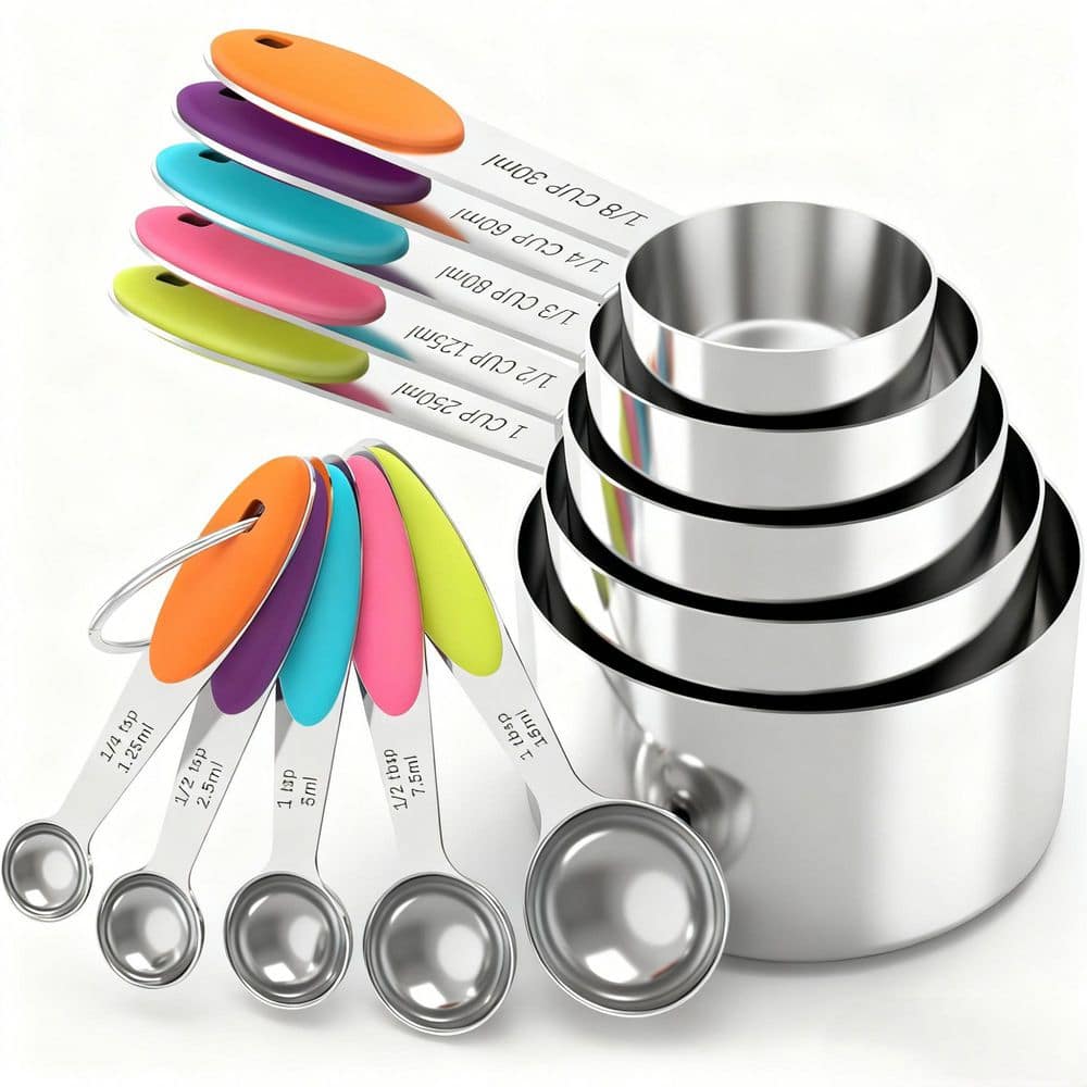 Wudkey 10-Piece Stainless Steel Measuring Cups and Spoons Set with ...