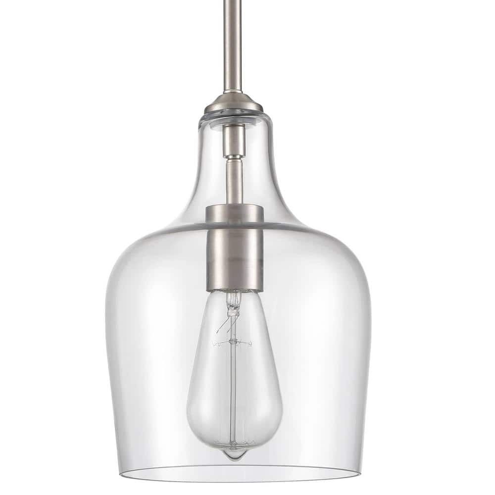 CLAXY 60 Watt 1 Light Nickel Finished Shaded Pendant Light with Clear ...