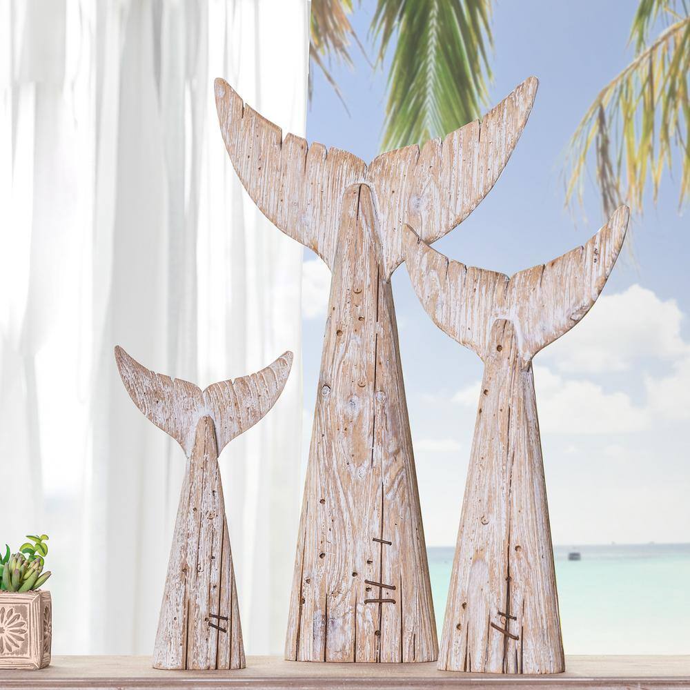 Glitzhome Whale Tail Coastal Weathered Wood Table Decor (Set of 3 ...