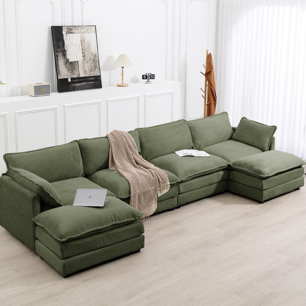 Jearey 147 in. W 6-Piece Modern Corduroy Fabric Sectional Sofa with ...