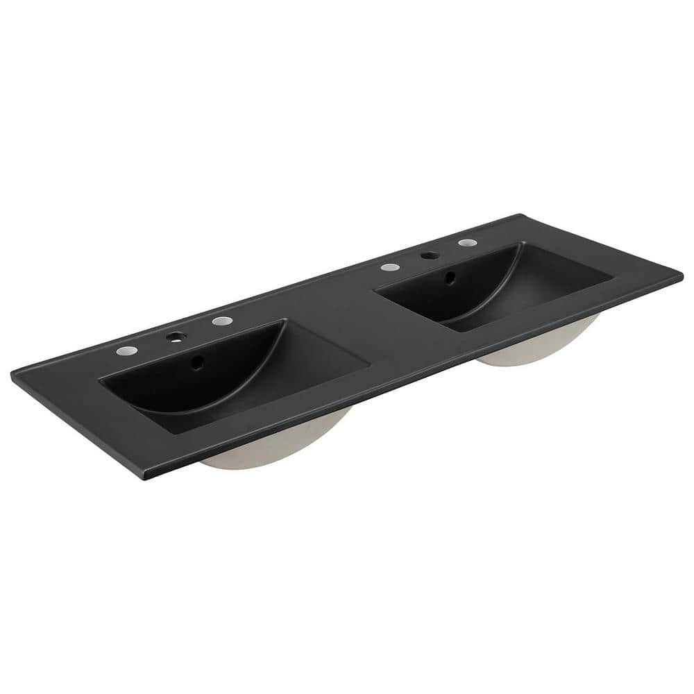 MODWAY Cayman 48 in. Double Basin Bathroom Sink in Black EEI-5073-BLK ...