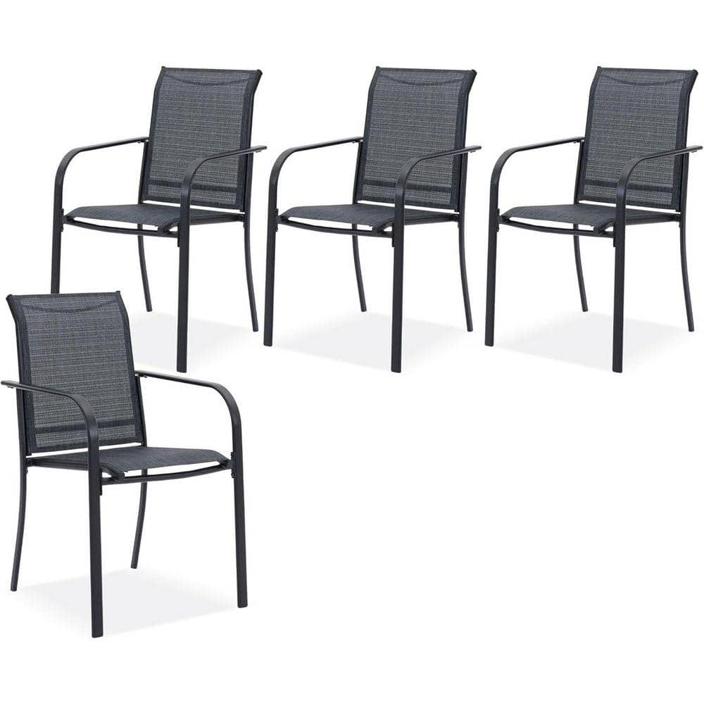 DIFY Black Frame All-Weather Stackable Metal Outdoor Patio Chairs with ...